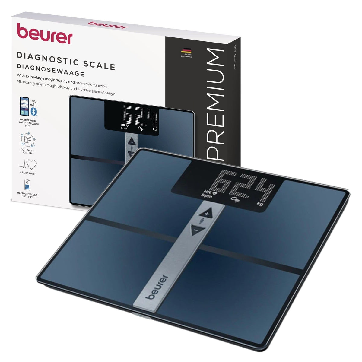 Beurer BF 980 WIFI Diagnostic Bathroom Scale | BMI, Fat, Muscle, Heart ...