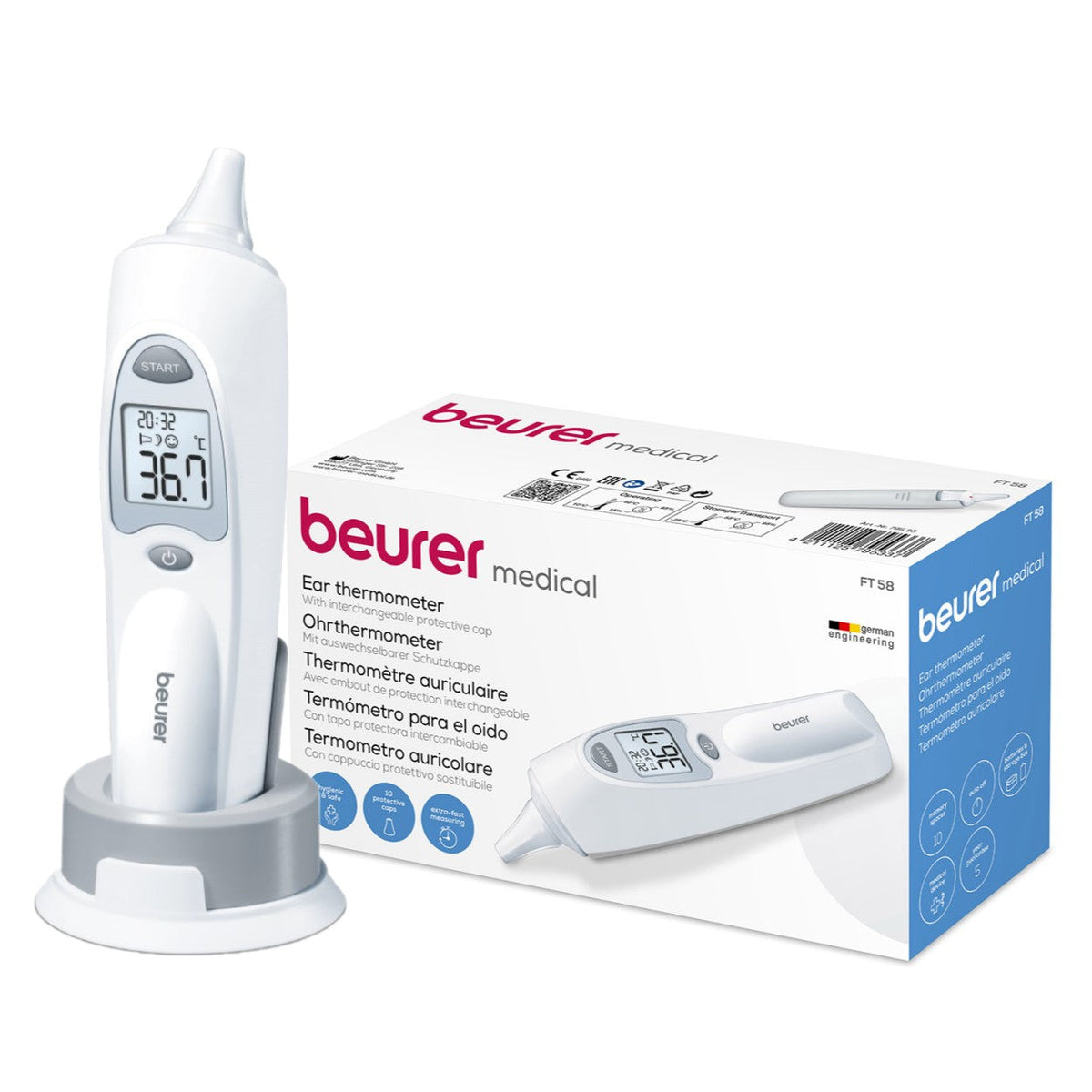 Beurer FT 58 In-Ear Thermometer: Hygienic Protective Caps, Infrared Te ...