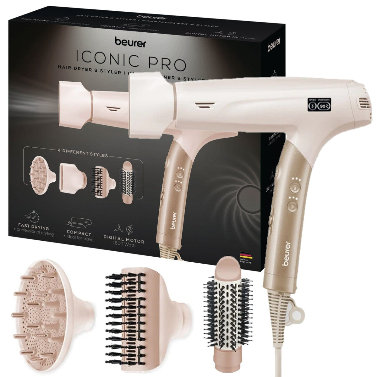 Beurer HC 150 One-Step Hair Dryer & Styler with 4 Attachments | Ionic ...