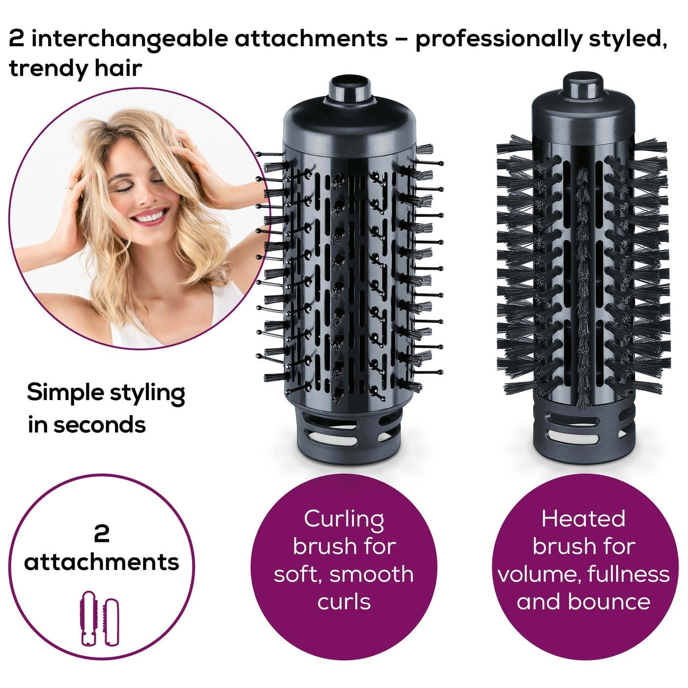 Beurer Germany HT 80 Rotating Hot Air Styling & Drying Brush. 2 Attach ...